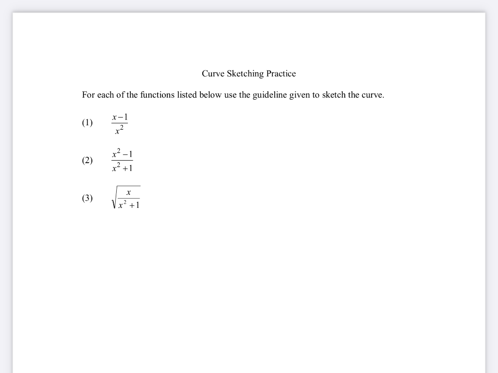 Solved Curve Sketching Practice For each of the functions | Chegg.com