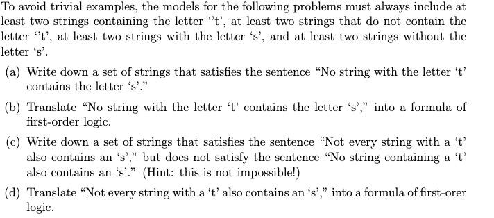 Solved To avoid trivial examples, the models for the | Chegg.com