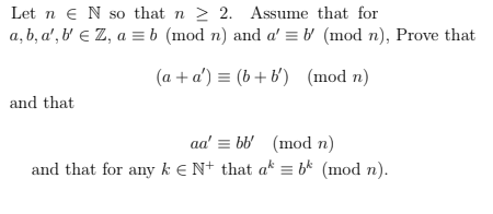 Solved Let n e N so that n > 2. Assume that for a, b, a',V' | Chegg.com