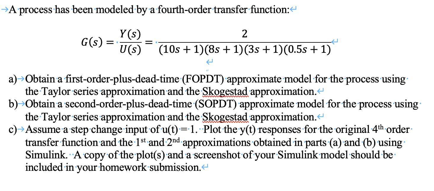 >A process has been modeled by a fourth-order | Chegg.com