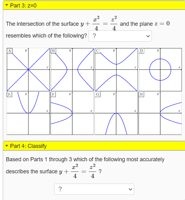 Solved Our goal is to classify the surface: y+4x2=4z2 - Part | Chegg.com