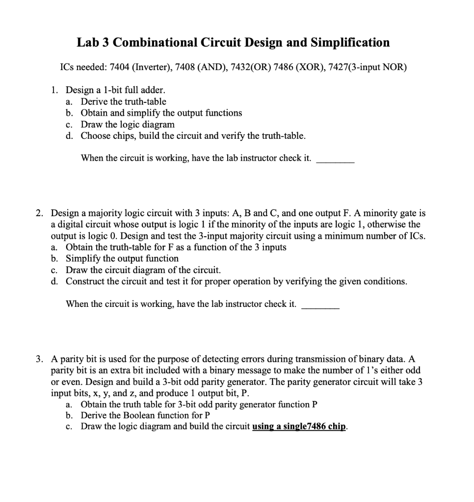 Solved Lab 3 Combinational Circuit Design and Simplification | Chegg.com