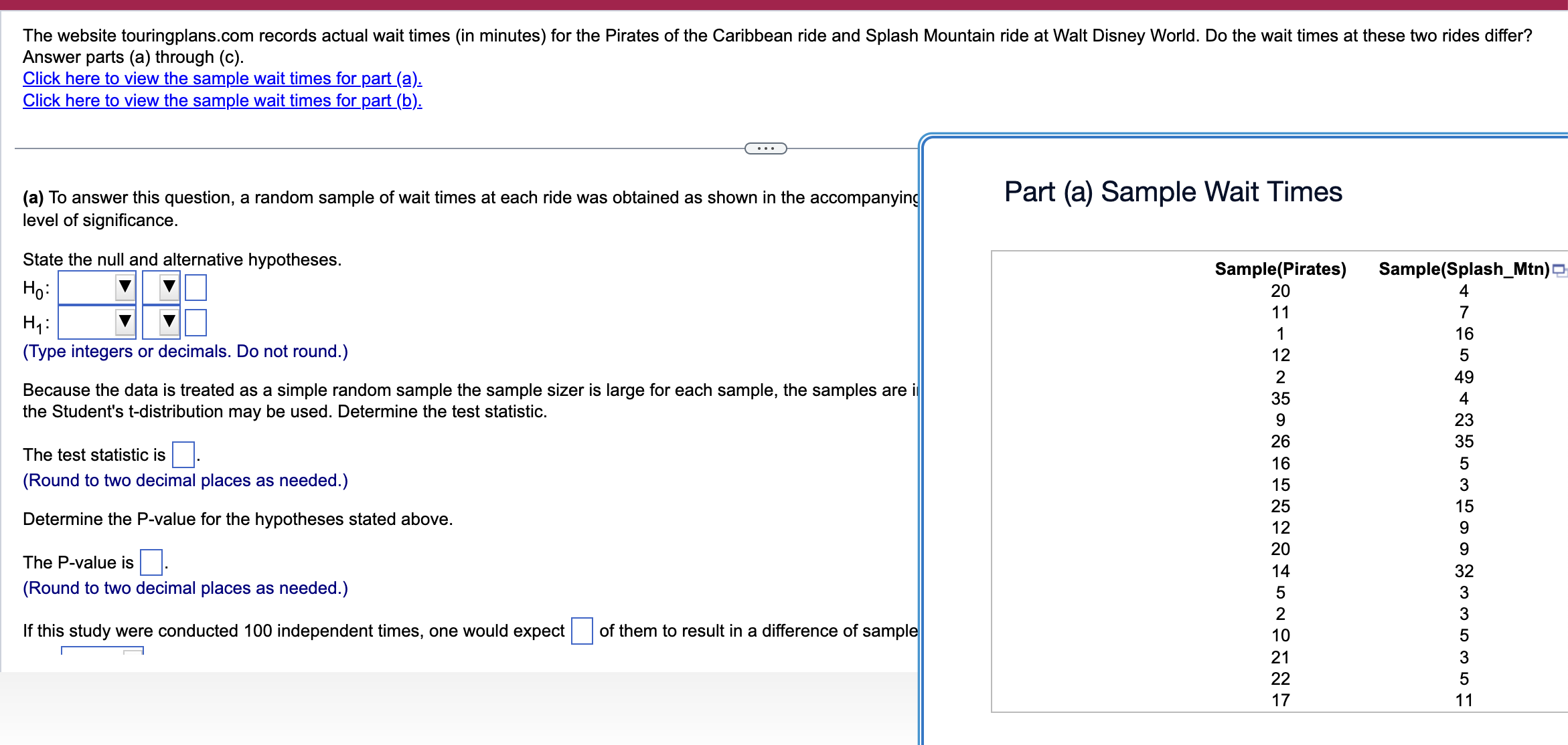 Solved The website touringplans.com records actual wait | Chegg.com