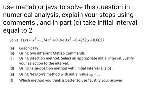 Solved use matlab or java to solve this question in | Chegg.com