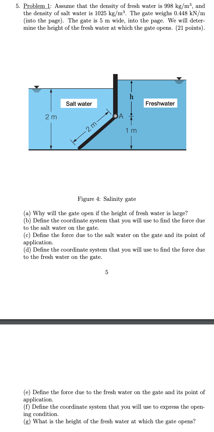 Solved 5. Problem 1: Assume that the density of fresh water | Chegg.com