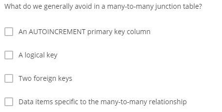 Solved What do we generally avoid in a many-to-many junction | Chegg.com