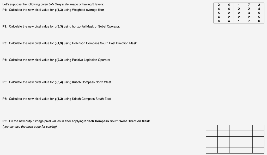 Solved Let's suppose the following given 5×5 Grayscale image | Chegg.com