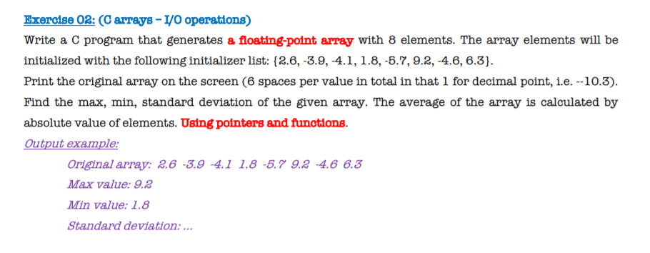 Solved Exercise 02: (Carrays - I/O operations) Write a C | Chegg.com