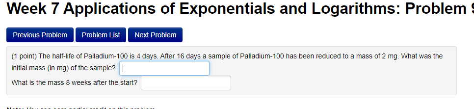 Solved Week 7 Applications of Exponentials and Logarithms: | Chegg.com