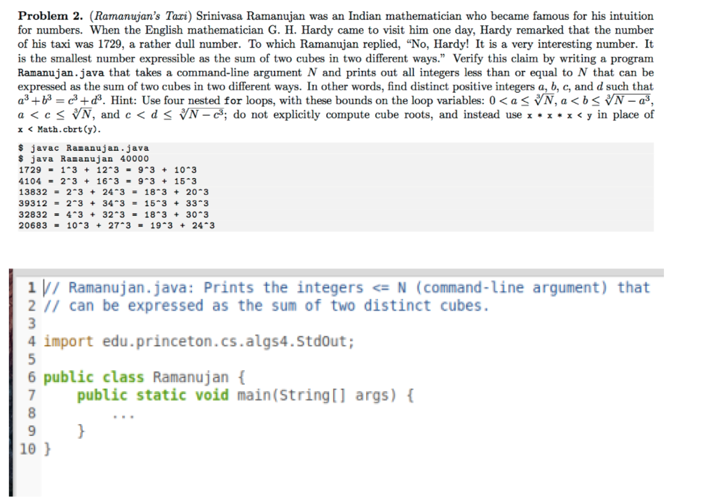 Solved Problem 2. (Ramanujan's Tari) Srinivasa Ramanujan was | Chegg.com