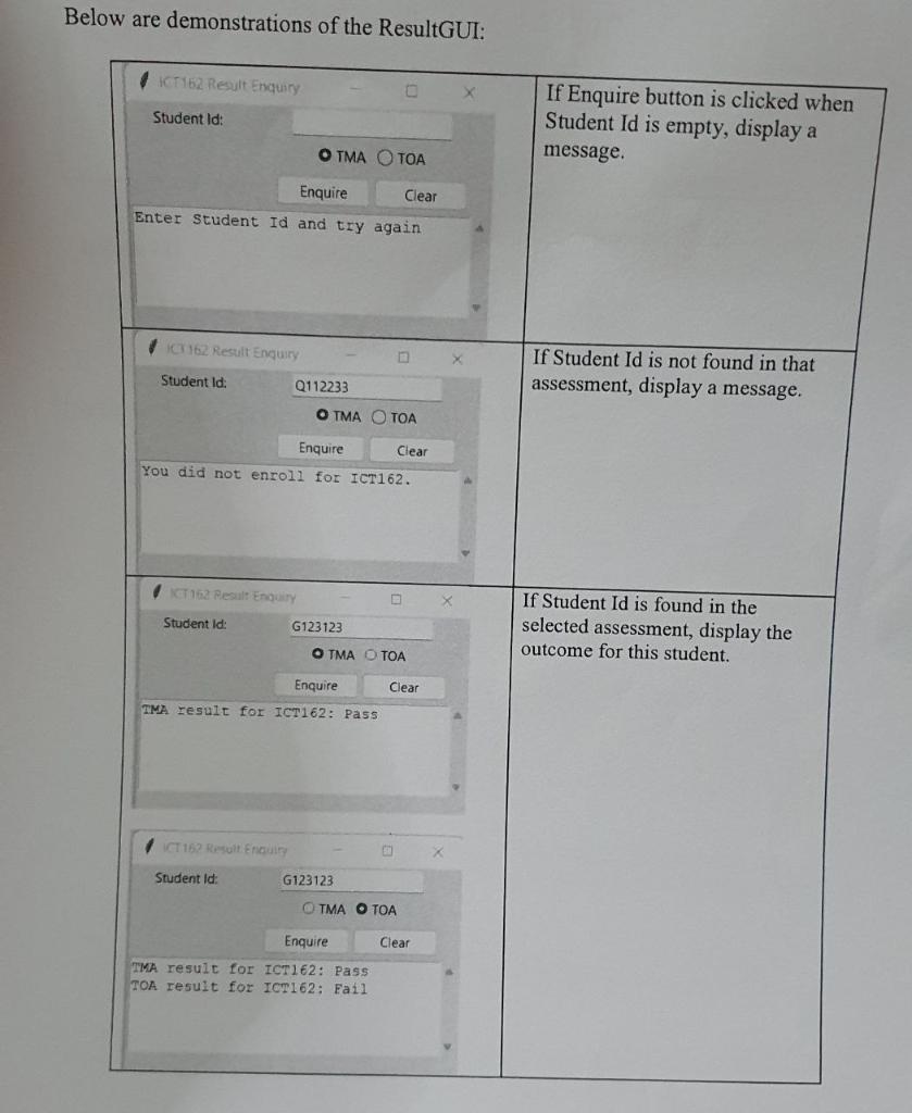 Solved A prototype GUI is developed to allow students to | Chegg.com