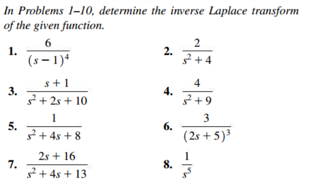 Solved In Problems 1-10, determine the inverse Laplace | Chegg.com