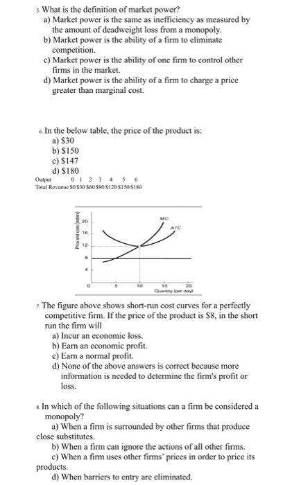 Solved s. What is the definition of market power? a) Market | Chegg.com