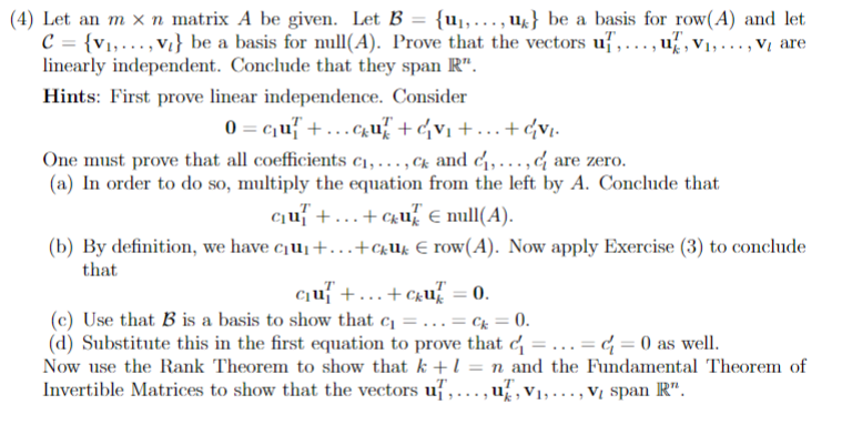 Solved Let an m×n matrix A be given. Let B={u1,…,uk} be a | Chegg.com