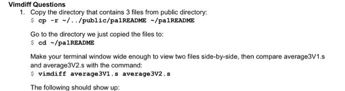 Vimdiff Questions 1. Copy the directory that contains | Chegg.com