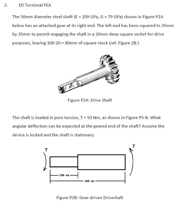 Solved 2. 10 Torsional FEA The 50mm diameter steel shaft (E | Chegg.com