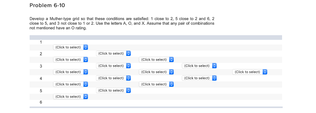 Solved Problem 6-10 Develop a Muther-type grid so that these | Chegg.com