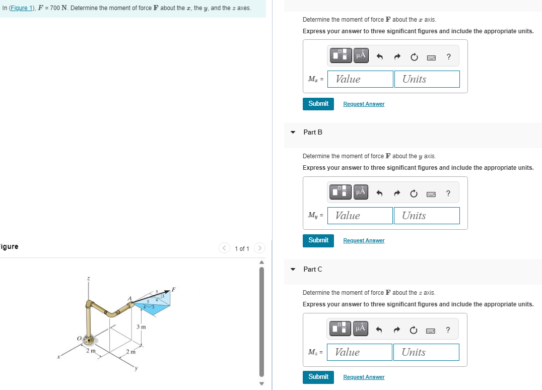 Solved In (Figure 1), F=700 N. Determine the moment of force | Chegg.com