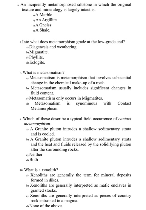 Solved An incipiently metamorphosed siltstone in which the | Chegg.com