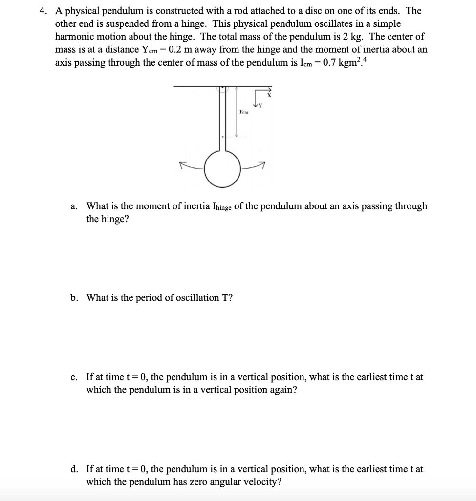 Solved 4. A physical pendulum is constructed with a rod | Chegg.com