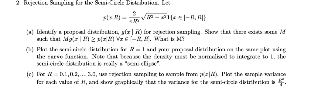2. Rejection Sampling for the Semi-Circle | Chegg.com
