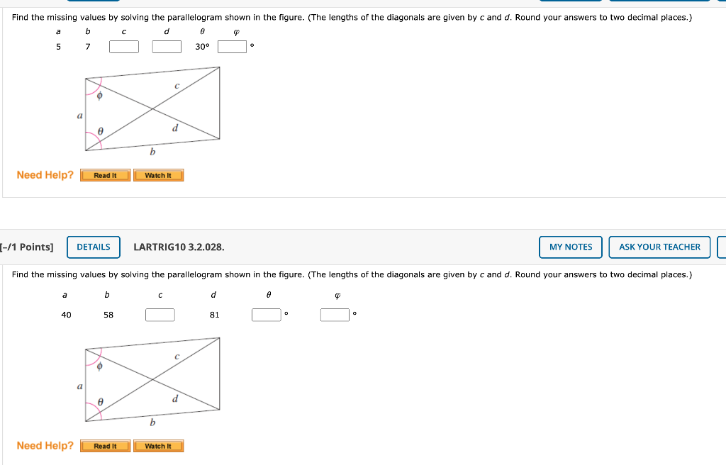 Solved Find the missing values by solving the parallelogram | Chegg.com