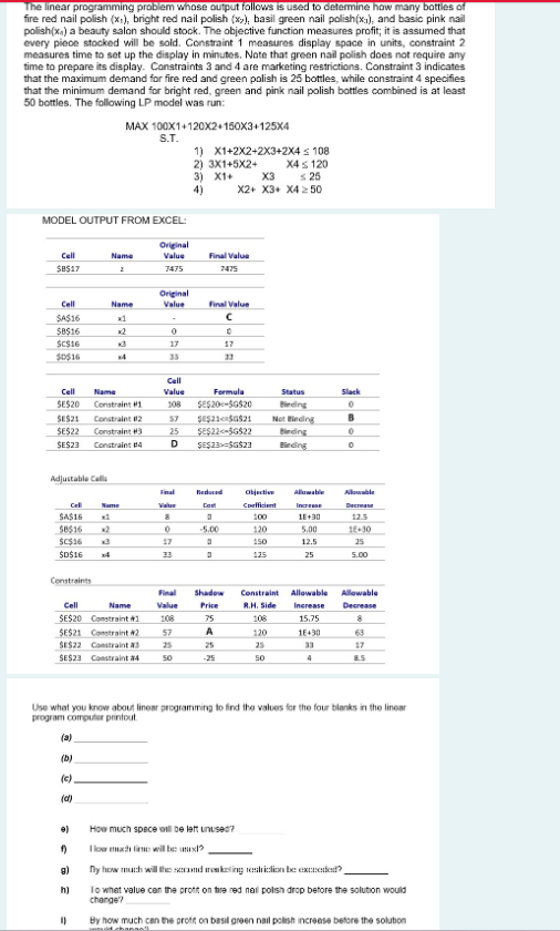 Solved The linear programming problem whose output follows | Chegg.com