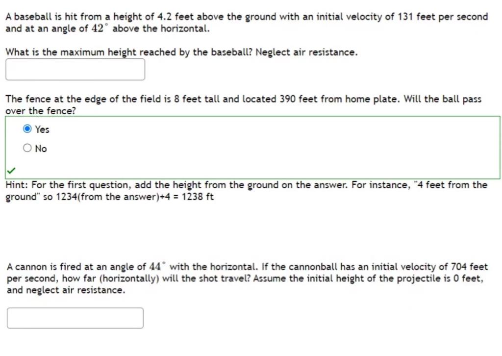 Solved A baseball is hit from a height of 4.2 feet above the | Chegg.com