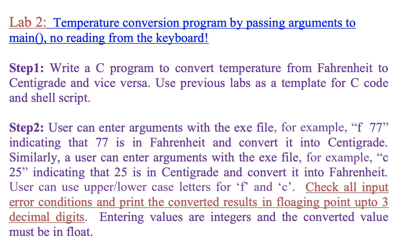 Solved Lab 2 Temperature Conversion Program By Passing 