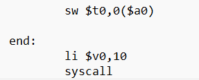 Solved end: syscall sw $tθ,θ($aθ) li $v0,10It Console | Chegg.com