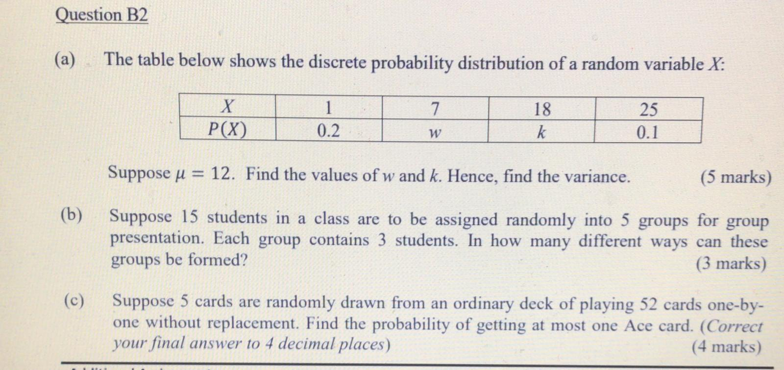 Solved Question B2 (a) The table below shows the discrete | Chegg.com