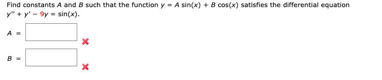 Solved Find constants A and B such that the function y = A | Chegg.com