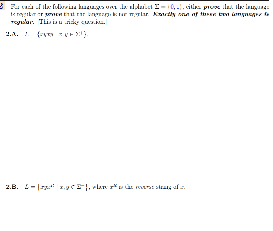 Solved 2 For each of the following languages over the | Chegg.com