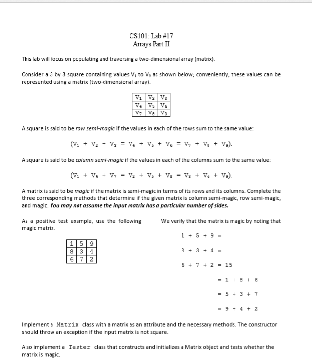 CS101: Lab #17 Arrays Part II This lab will focus on | Chegg.com