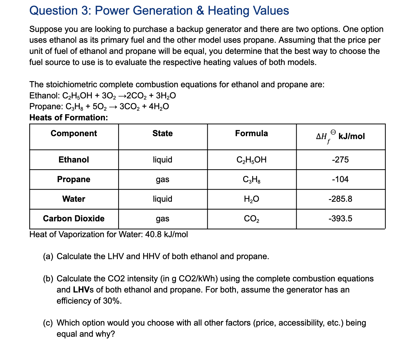 Question 3: Power Generation \& Heating Values | Chegg.com
