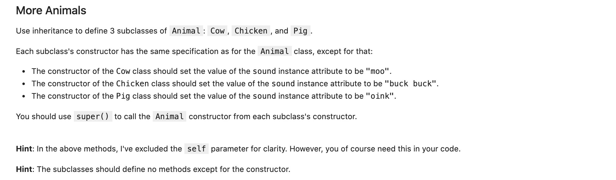 Solved Exercise 1: The Animal Class In this exercise you | Chegg.com