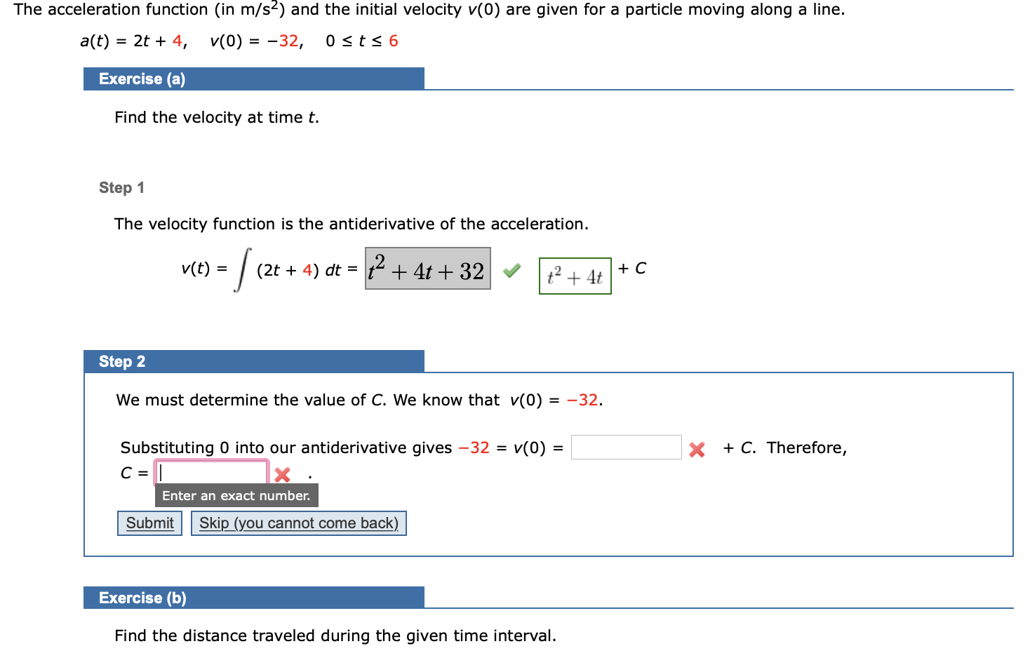 Solved The Acceleration Function In M S2 And The Initial