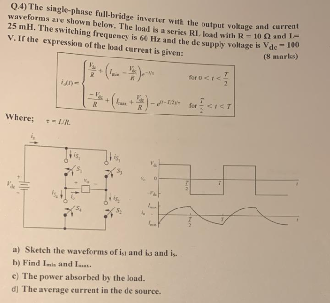 Solved Q.4) The single-phase full-bridge inverter with the | Chegg.com