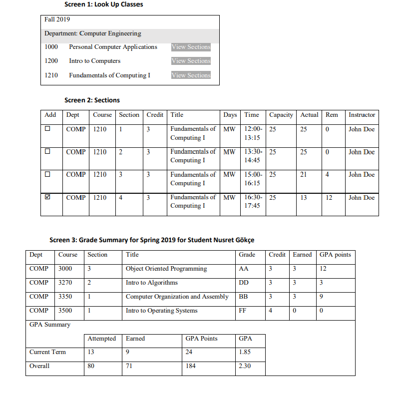 Screen 1: Look Up Classes Fall 2019 Department: | Chegg.com