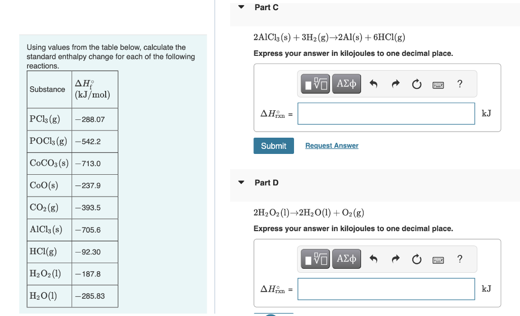 Solved 2AlCl3( s)+3H2( g)→2Al(s)+6HCl(g) Using values from | Chegg.com