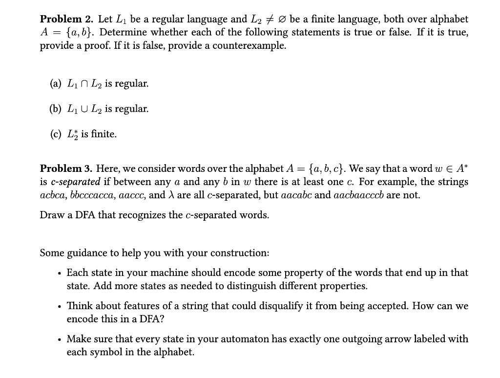 Problem 2. Let L1 be a regular language and L2 =∅ be | Chegg.com