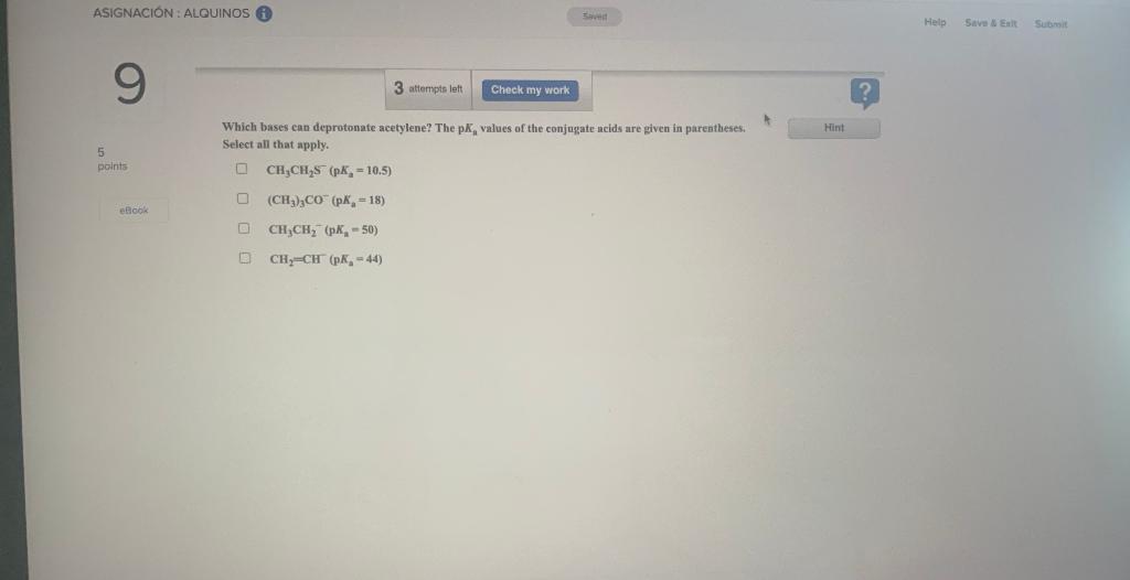 Solved which bases can deprotonate acetylene the pka values | Chegg.com