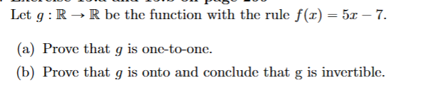 Solved Let g:R→R be the function with the rule f(x)=5x−7. | Chegg.com