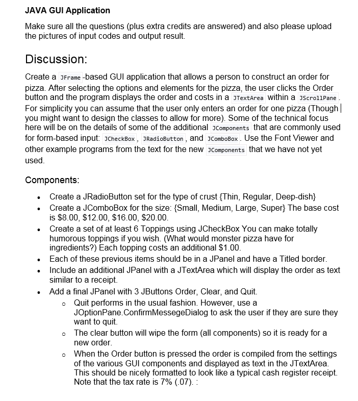 JAVA GUI Application Make sure all the questions | Chegg.com
