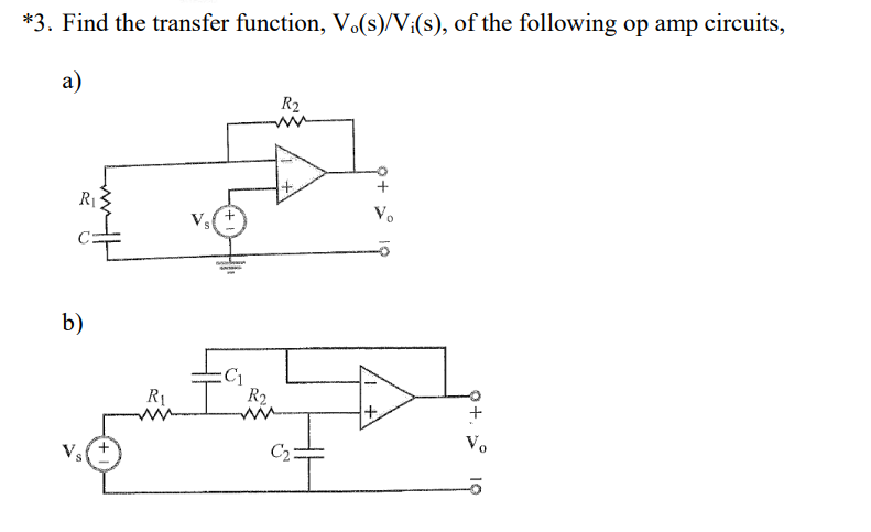 Solved 3. Find the transfer function, Vo(s)/Vi(s), of the | Chegg.com
