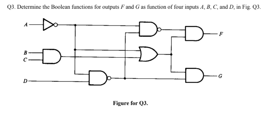 Solved Q3. Determine the Boolean functions for outputs F and | Chegg.com