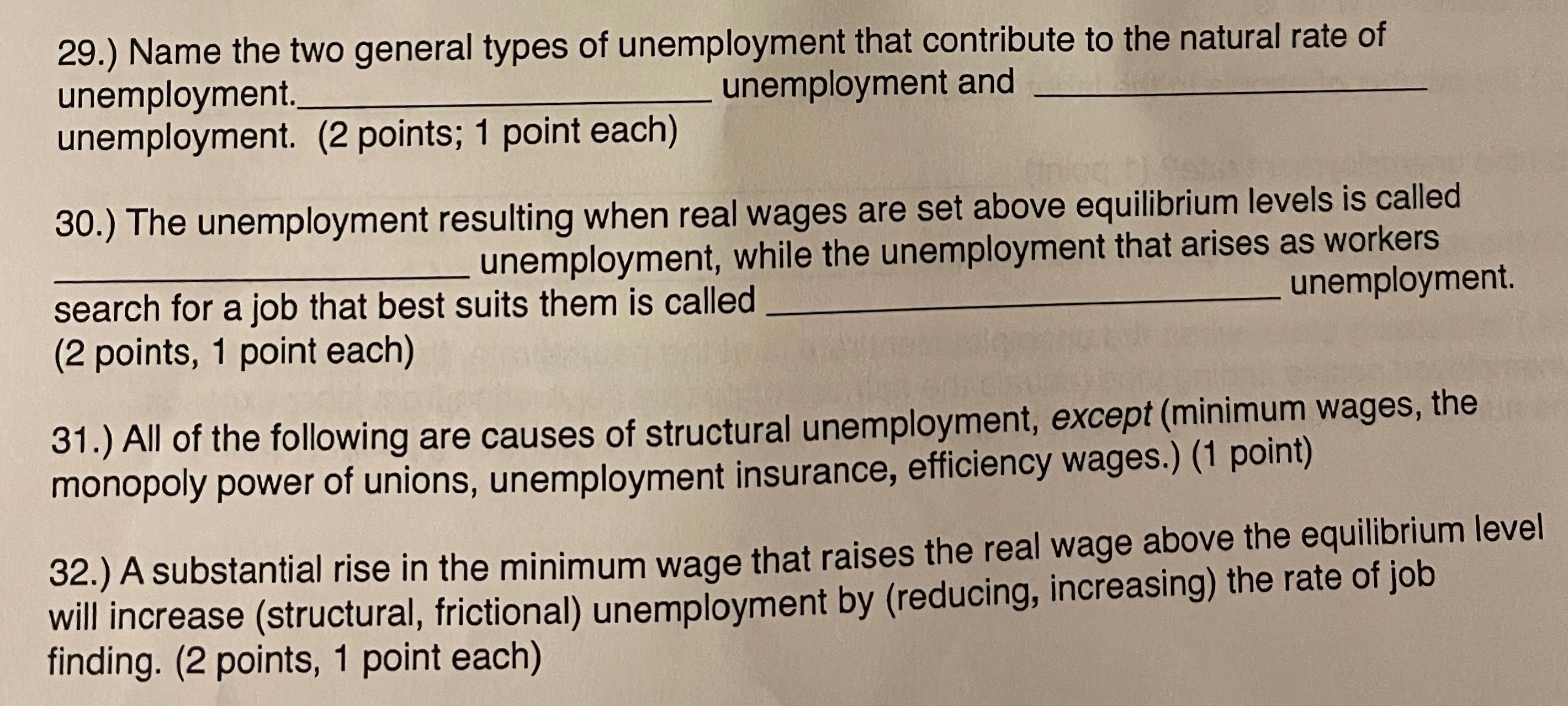 Solved 29.) Name the two general types of unemployment that | Chegg.com