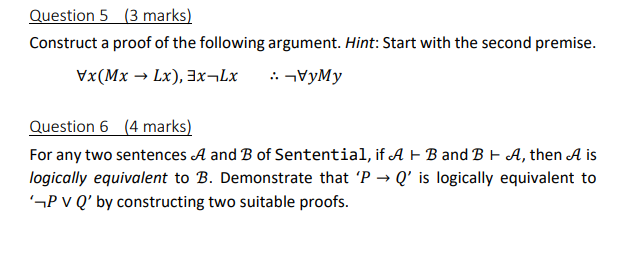 Solved Question 5 (3 marks) Construct a proof of the | Chegg.com