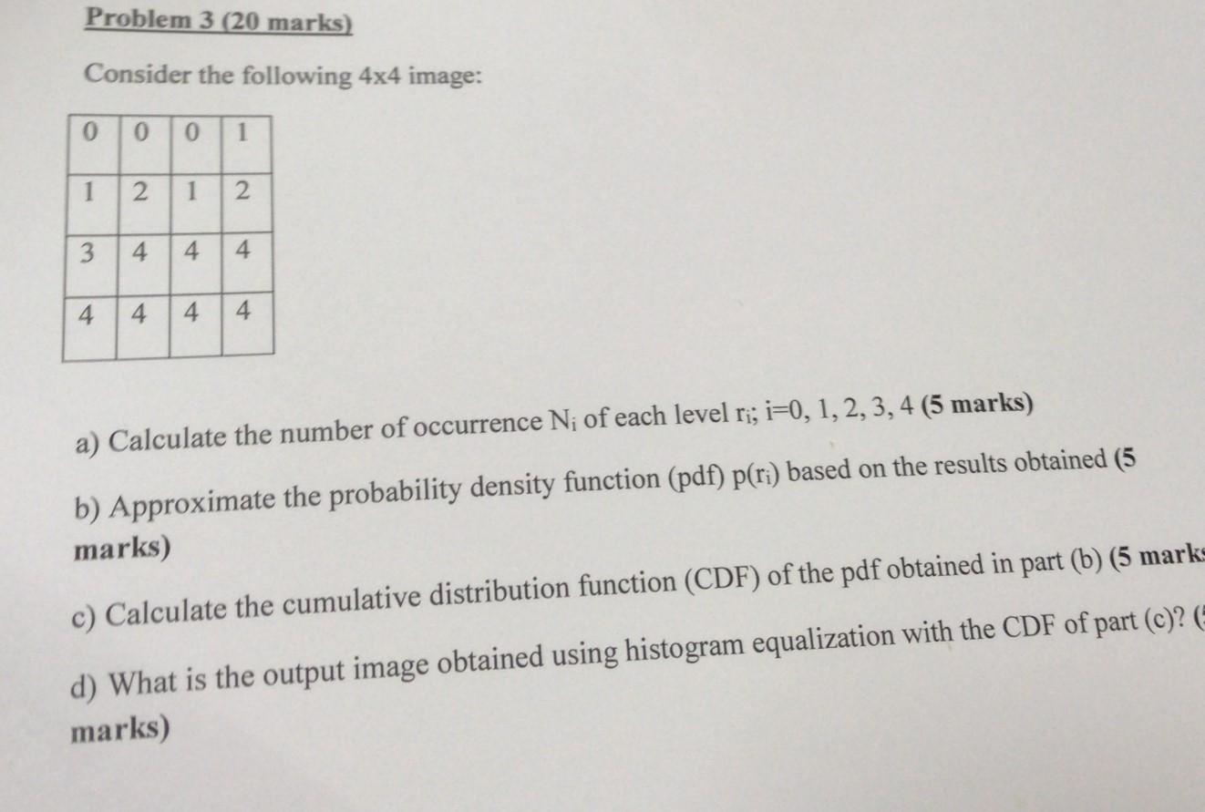 Solved Problem 3 (20 marks) Consider the following 4x4 | Chegg.com