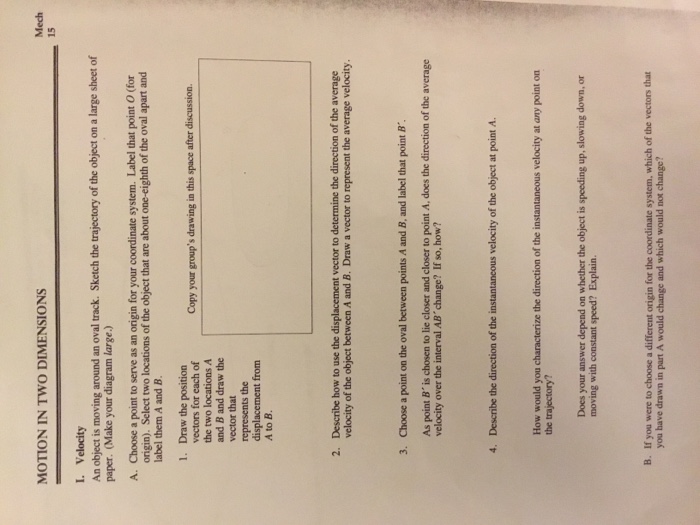 Solved MOTION IN TWO DIMENSIONS Mech 15 I. Velocity An | Chegg.com